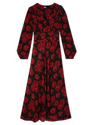 The Kooples Rose-print V-neck Maxi Dress - Black - Red