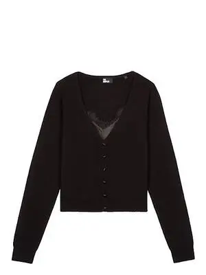 The Kooples Lace Trim Stretch-knit Jumper - Black