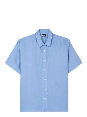 The Kooples Short-sleeved Brand-embroidered Linen Shirt - Blue
