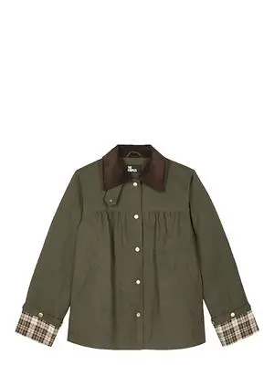 The Kooples Relaxed-fit Cotton Jacket With Corduroy Collar - Kaki