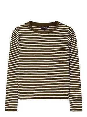 Whistles Stripe-print Cotton-jersey Top - Khaki/olive