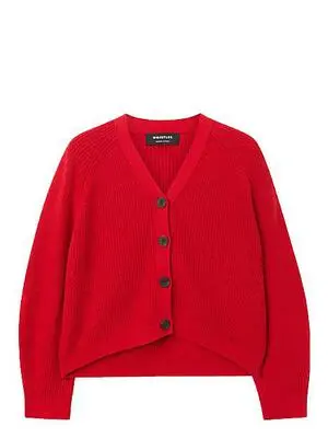 Whistles Ribbed V-neck Cotton Cardigan - Red