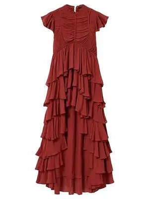 ALLSAINTS Shaela Ruffled Woven Maxi Dress - Paprika Red