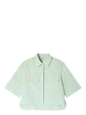 Sandro Check-print Cropped Shirt - Green / Ecru