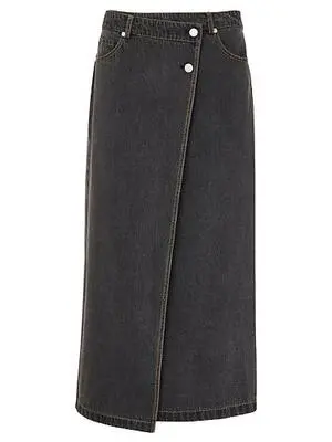 Whistles Button-up Wrap Denim Midi Skirt - Barely Black