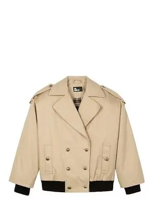 The Kooples Cropped Relaxed-fit Cotton Trench Coat - Light Beige