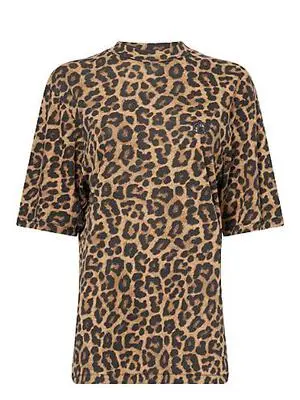 ANINE BING Avi Leopard-print Cotton T-shirt - Black And Brown