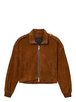 ALLSAINTS Lowden Collared Suede Jacket - Cognac Brown