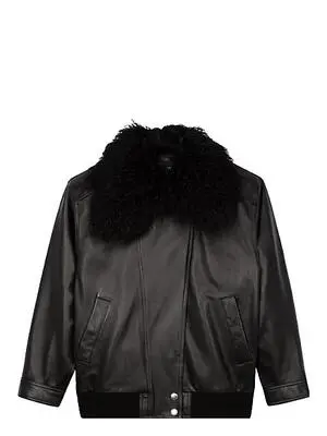 The Kooples Relaxed-fit Leather Jacket With Removable Collar - Black