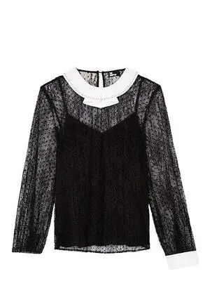The Kooples Lace Contrast-collar Woven Top - Black