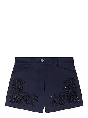 Sandro High-rise Embellished Cotton Shorts - Navy Blue