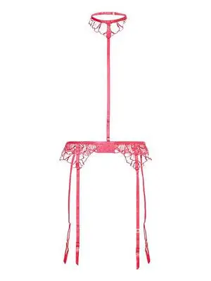 Bluebella Amarosa Embroidered Lace Suspender Harness - Virtual Pink/ Sheer