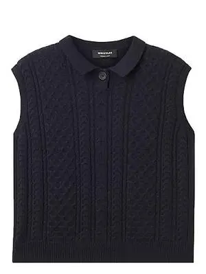 Whistles Sleeveless Button-neck Knitted Tank - Navy