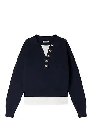 Sandro Layered-effect Regular-fit Woven Jumper - Navy Blue