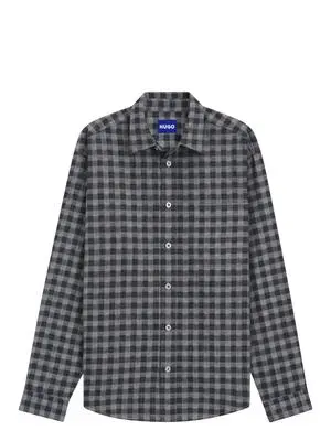 Hugo Checked Oversized-fit Shirt In Cotton Twill - Dark Blue
