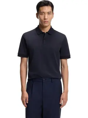 BOSS Monogram-placket Polo Shirt In A Cotton Blend - Dark Blue