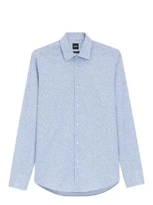 BOSS Regular-fit Shirt In Printed Stretch Cotton - Light Blue