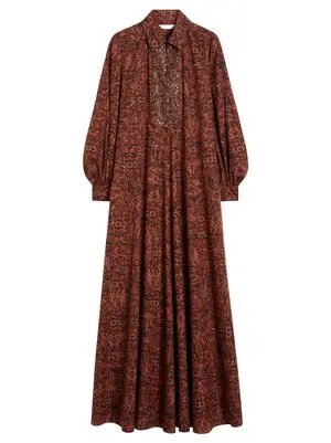 Max Mara Printed Cotton Kaftan Dress - Caramel