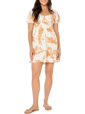 Roxy Camellia Floral Crinkled Gauze Minidress - Papaya