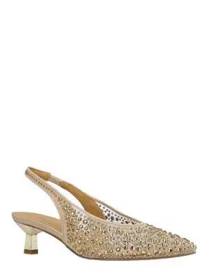 J. Reneé Tressa Rhinestone Slingback Kitten Heel Pumps - Beige