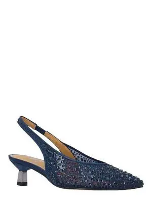 J. Reneé Tressa Rhinestone Slingback Kitten Heel Pumps - Navy