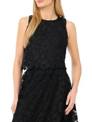 CECE DUPRAZ Sleeveless Floral Lace Top - Rich Black