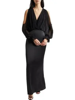 Ramy Brook Leesa Long Sleeve Mixed Media Gown - Black