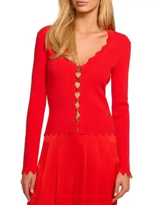 Ramy Brook Scalloped Edge Cardigan - Crimson
