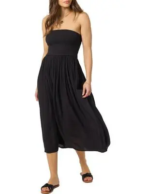 O'Neill Smocked Strapless Midi Dress - Black