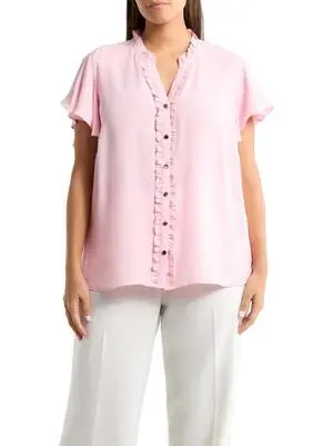Anne Klein Mini Ruffle Trim Top - Peony Pink