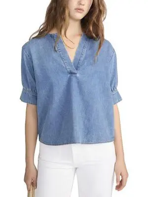 FRAME V-neck Denim Popover Top - Sora