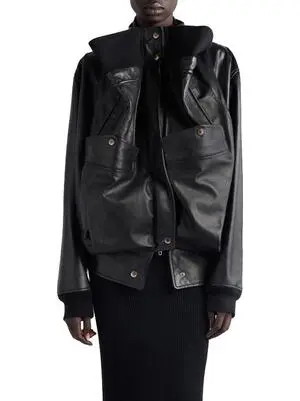 Balenciaga Upside Down Lambskin Leather Blouson Jacket - Black/black