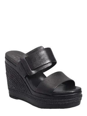 KORK-EASE® Espadrille Wedge Slide Sandal - Black Fullgrain