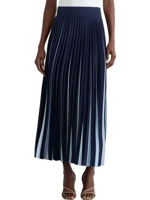 REISS Pleated Skirt - Navy/pale Blue