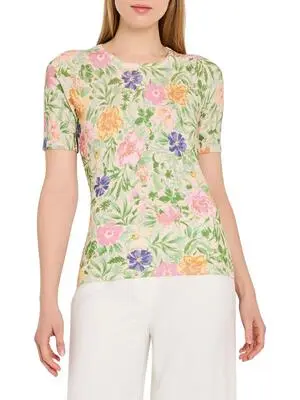 TAHARI ASL Floral Printed Sweater - Beige Moss