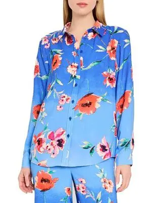 TAHARI ASL Floral Print Longline Shirt - Peri Floral