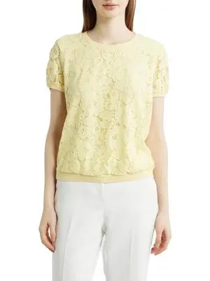 TAHARI ASL Lace Front Short-sleeve Sweater - Buttercup