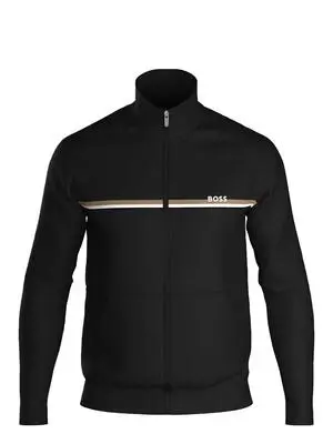 BOSS Cotton Track Jacket With Chest Stripe - Black