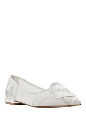 Ted Baker London Pointed Toe Flat With Floral Appliqué White