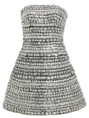 Carolina Herrera Strapless Embellished Silk-chiffon Mini Dress - Silver
