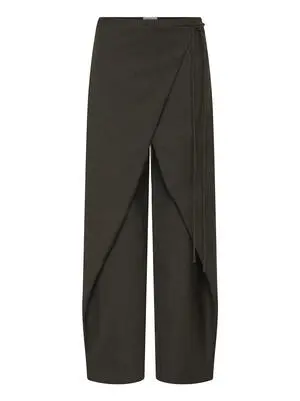ST. AGNI Wrap Wool-blend Wide-leg Pants - Grey