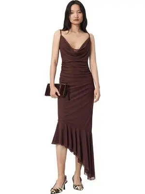 ALLSAINTS Bea Mesh Midi Dress - Brown
