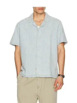 Rails Tyler Camp Collar Shirt In Blue - Indigo Cream Squares