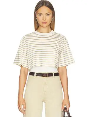 PISTOLA Camryn Boxy Tee Overlay Top - Tannin Ecru Stripe