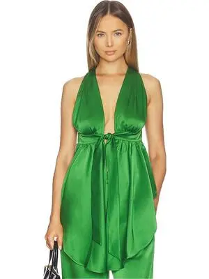 Susana Monaco Satin Peplum High Low Top - Shamrock