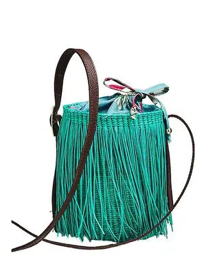 SENSI STUDIO Mini Frayed Crossbody Bucket Strap - Green