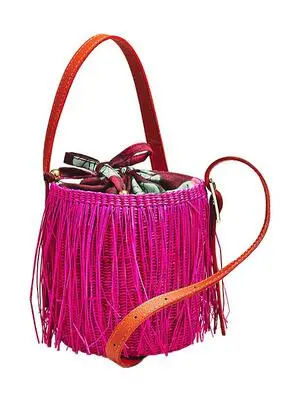 SENSI STUDIO Mini Frayed Crossbody Bucket Strap - Pink