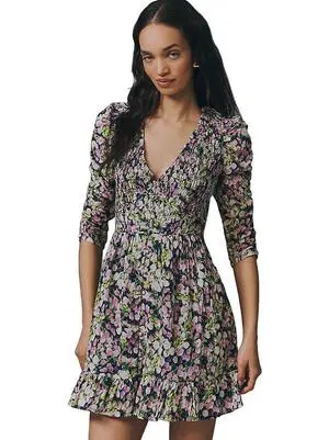 Anthropologie Peregre Long-sleeve V-neck Mini Dress - Purple Floral