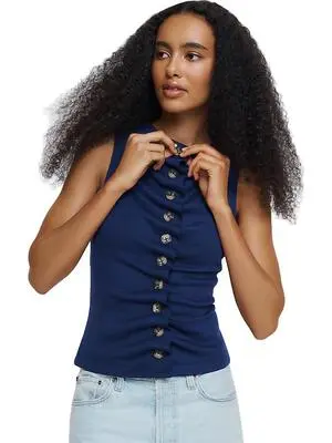 Anthropologie Ruched Sleeveless Buttondown Top - Eclipse