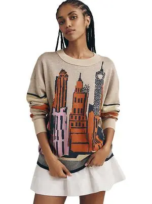 Maeve City Life Skyline Pullover - Black Pattern